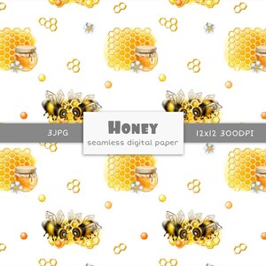 Honey Digital Paper Pack Bee Seamless Pattern,honey Digital Background ...