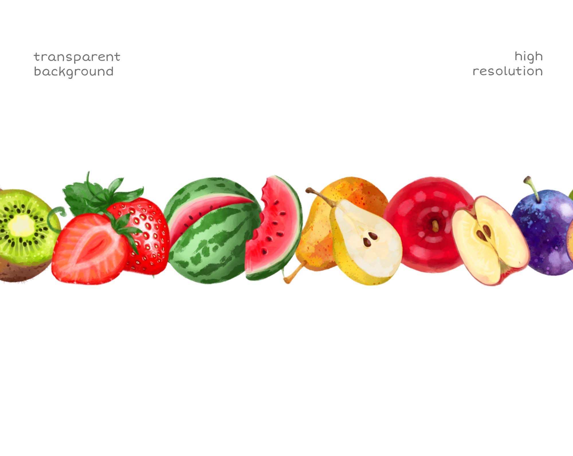 Fruit Seamless Border Png Clipartdigital Watercolor Clipart | Etsy Canada