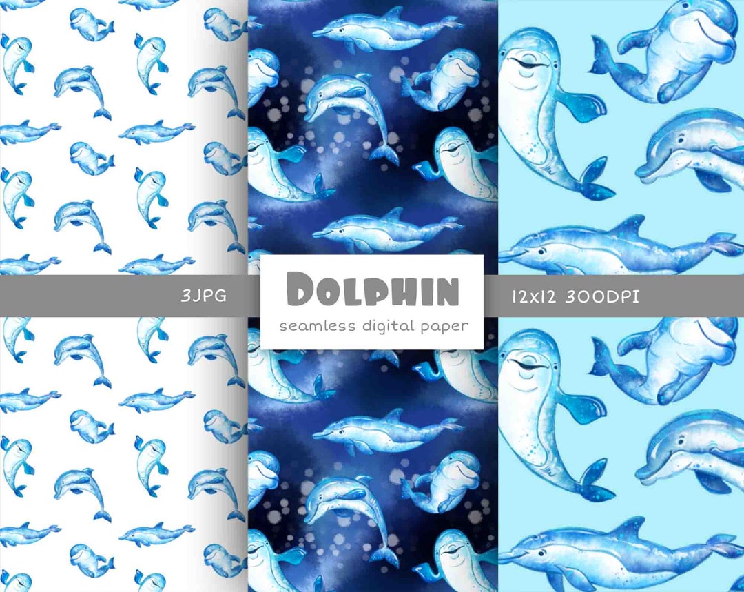 Dolphin Digital Paper Baby Boy Seamless Pattern Digital Download ...