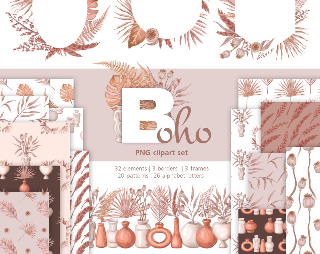 Boho Floral Png Clipart Digital Download Boho Alphabet - Etsy UK