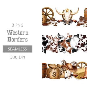 Western Png Clipart Cowboy Seamless Borders Digital Download,country ...