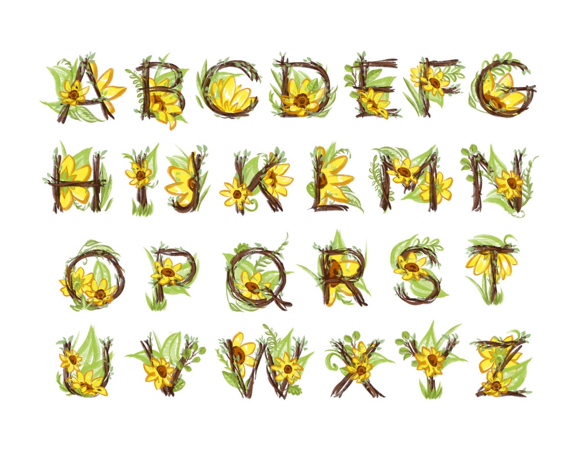 Sunflower Alphabet Clipart Png Files Floral Abc Alphabet - Etsy UK