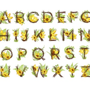 Sunflower Alphabet Clipart Png Files, Floral Abc Alphabet Letters Png ...