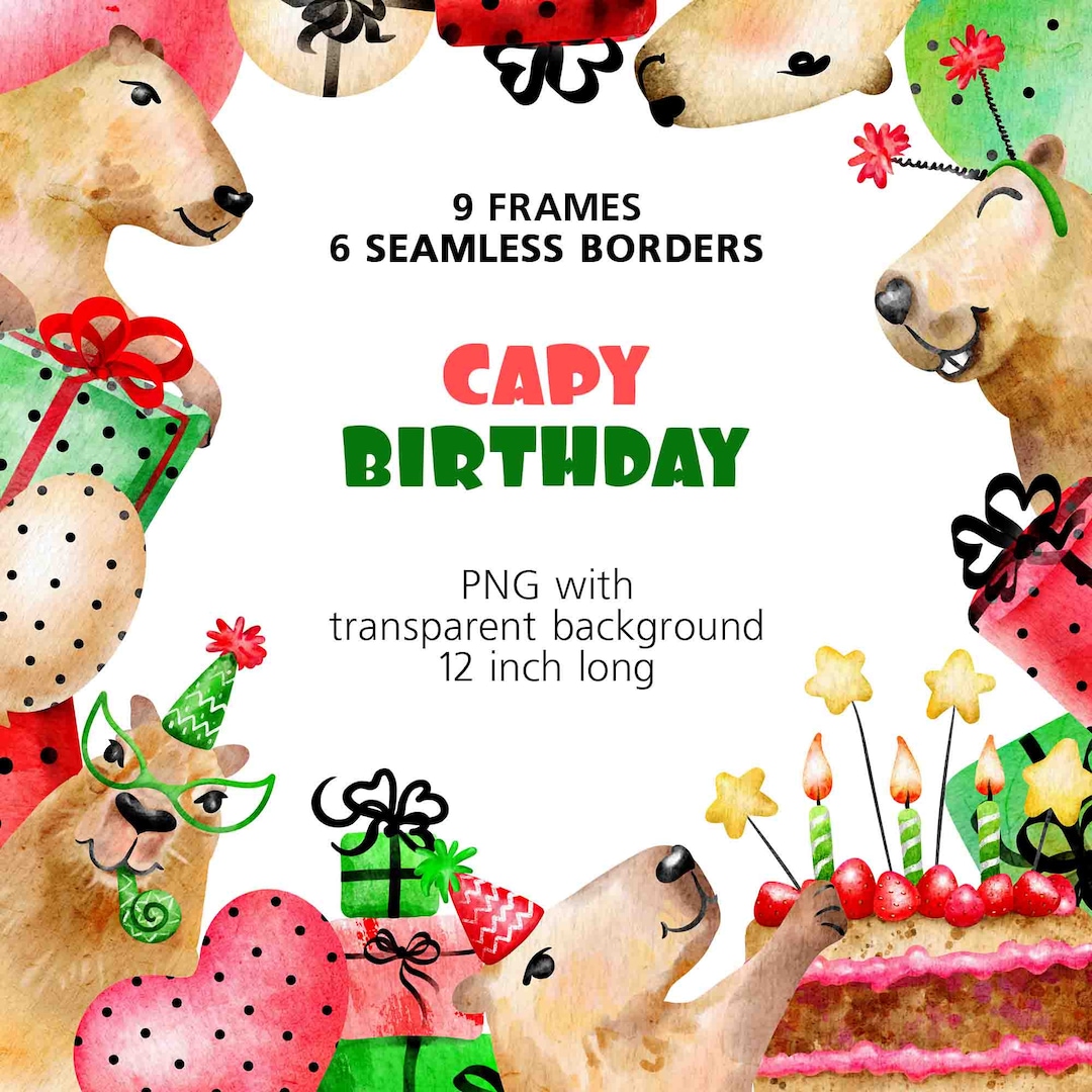Capybara PNG Birthday Clipart Seamless Files Digital Download,cute Capy ...