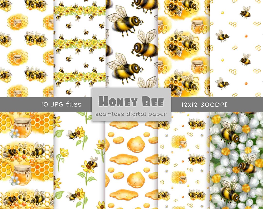 Bee Digital Paper Pack Honey Seamless Pattern,cute Bee Background ...
