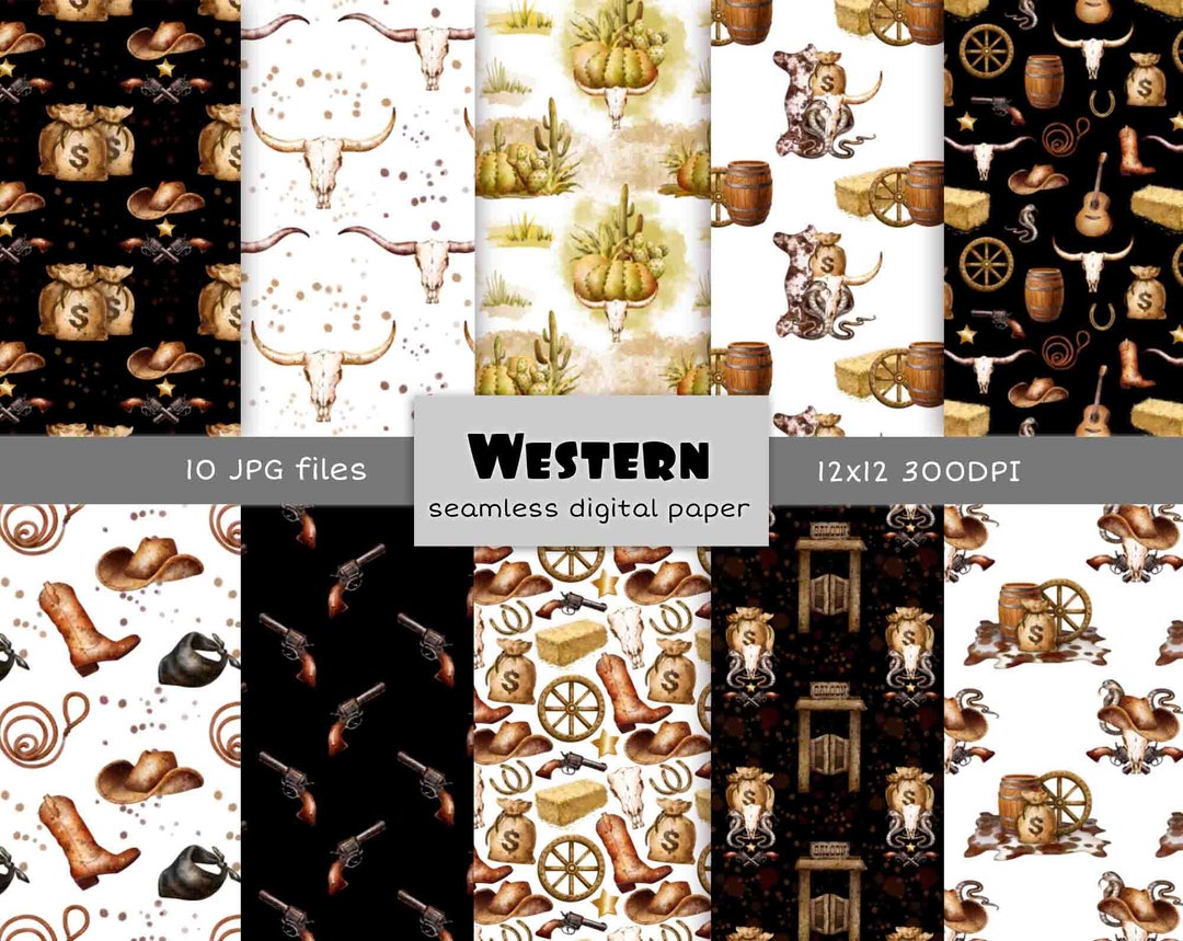 Western Digital Paper Pack Cowboy Seamless Pattern Wild West Digita ...