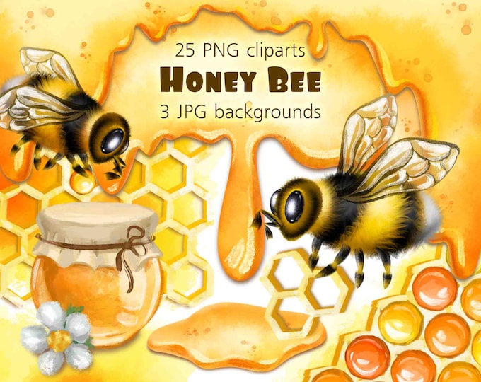 Honeycomb Bee Clipart Image, Instant Download Bee Printable, Bumble Bee ...