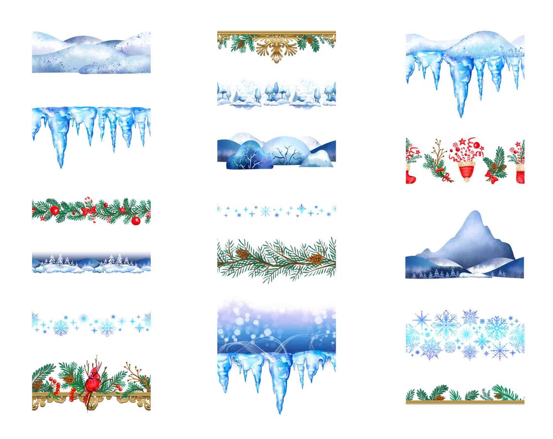 Christmas Clipart Png Winter Seamless Border Clipart Png Set - Etsy