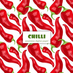 Chili Digital Paper Pack,red Hot Pepper Seamless Pattern Digital ...