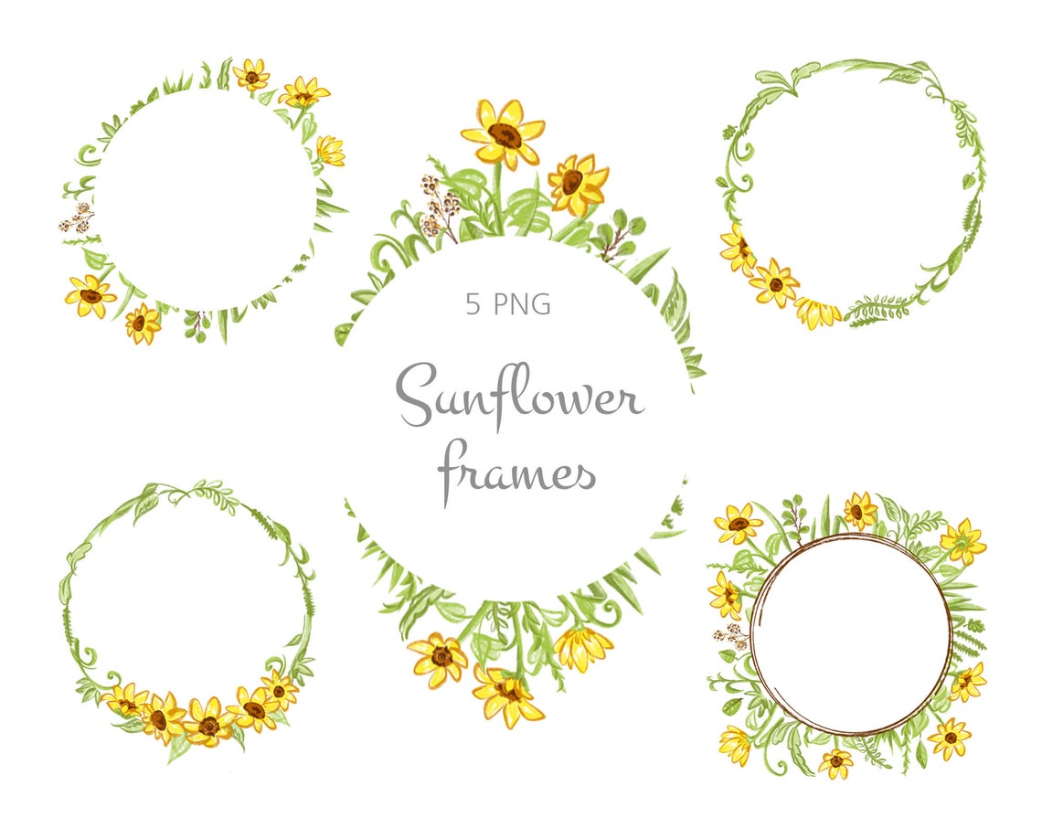 Sunflower Digital Frame Png Clipartwatercolor Wreath Png - Etsy