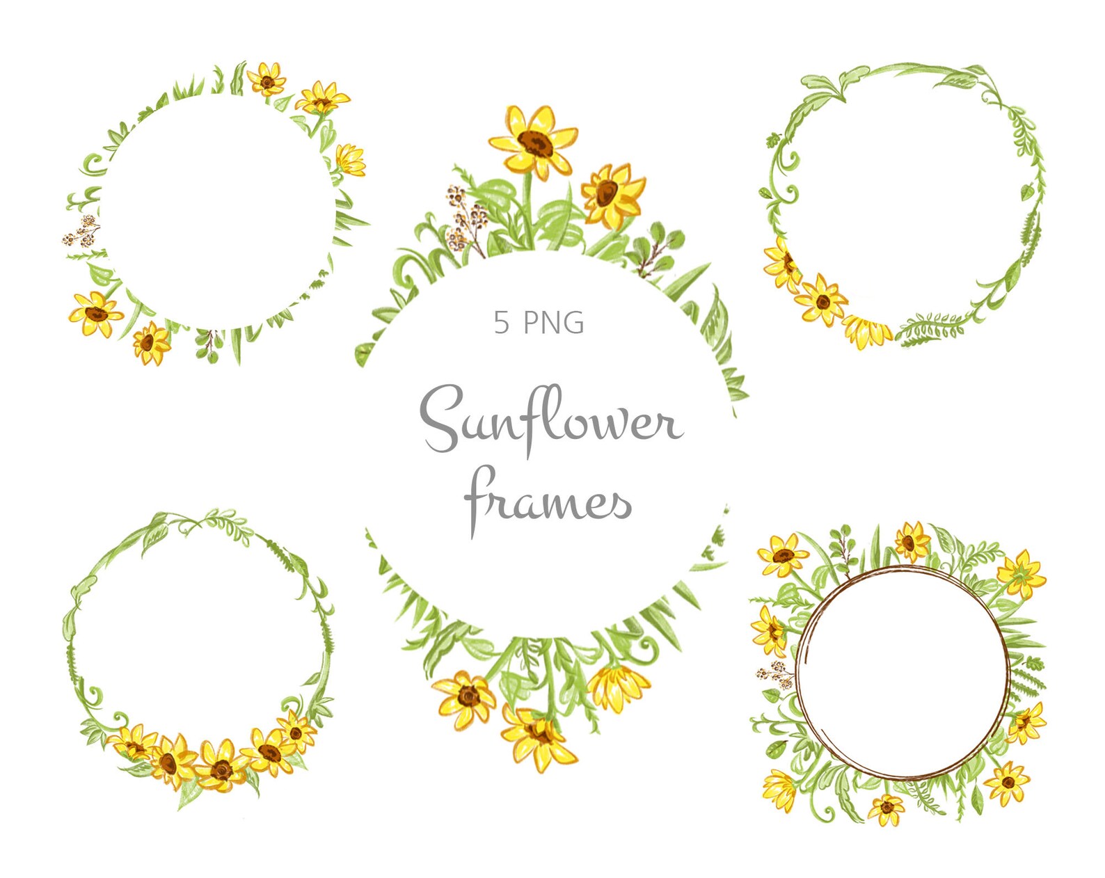 Sunflower Digital Frame Png Clipartwatercolor Wreath Png - Etsy