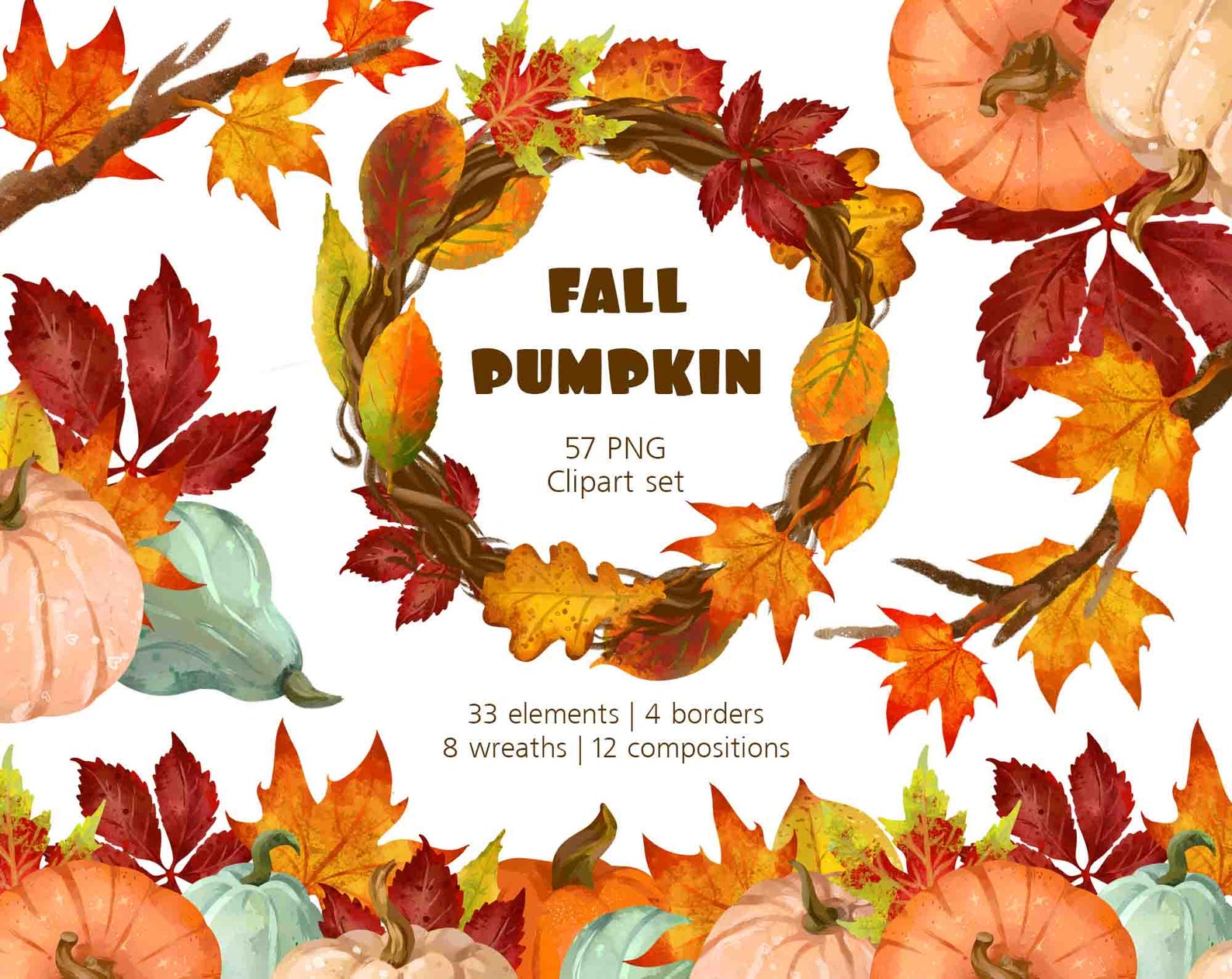 Fall Clipart Png Autumn Pumpkin Png Border Clipartautumn - Etsy