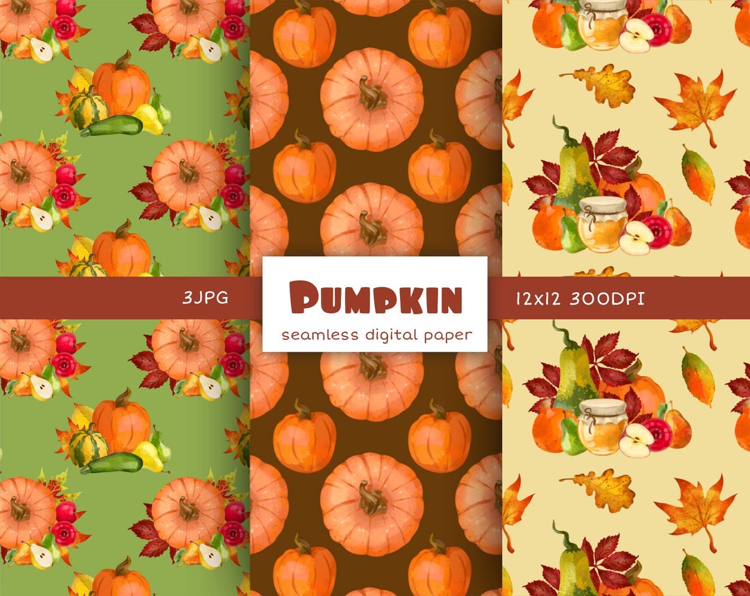 Fall Digital Paper Pumpkin Seamless Pattern,autumn Printable Scrapbook ...
