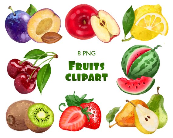 Cute Fruit Png Clipart Digital Downloadhand Drawn Fruit - Etsy