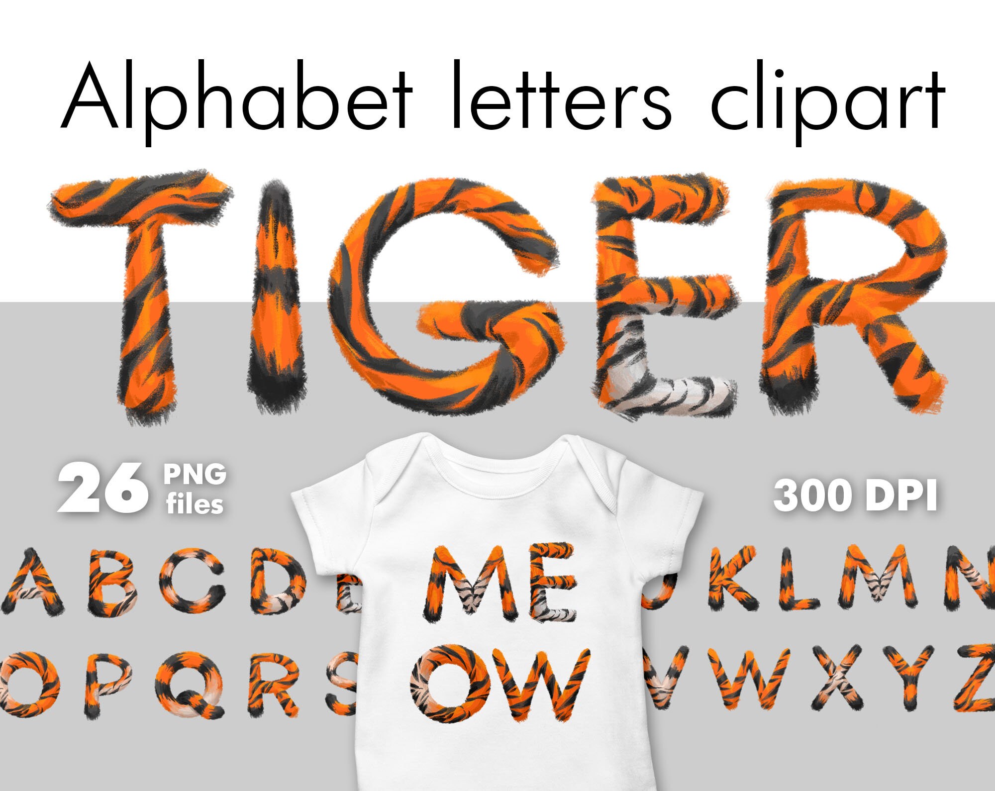 Tiger Alphabet Letters Clipart Png Abc Digital - Etsy