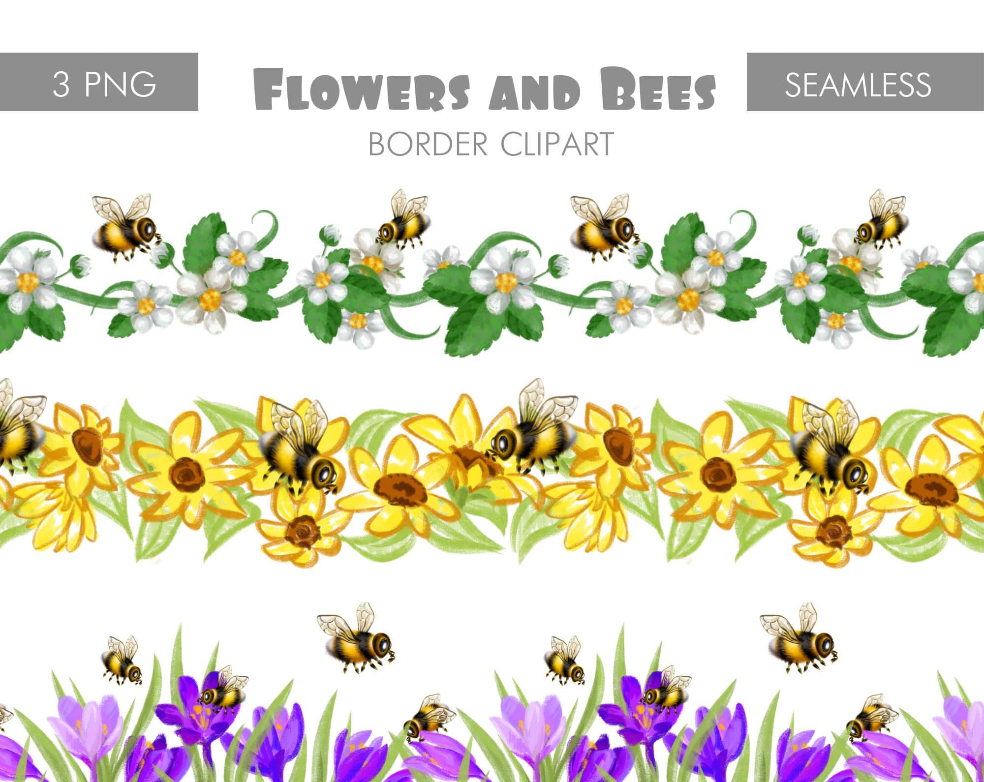 Floral Border Clipart Png Bee Seamless Files Digital Download ...