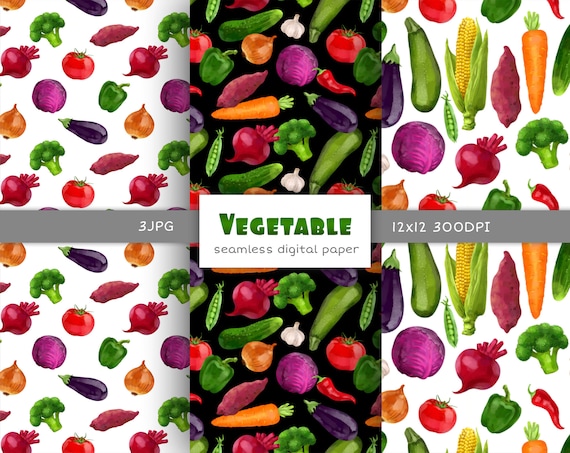 Vegetable Digital Paper Seamless Pattern Commercial Use - Etsy