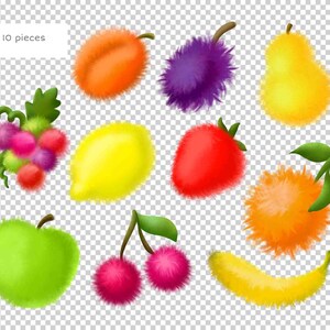 Cute Fruit Png Clipart Digital Files,fluffy Fruit Clipart Digital ...