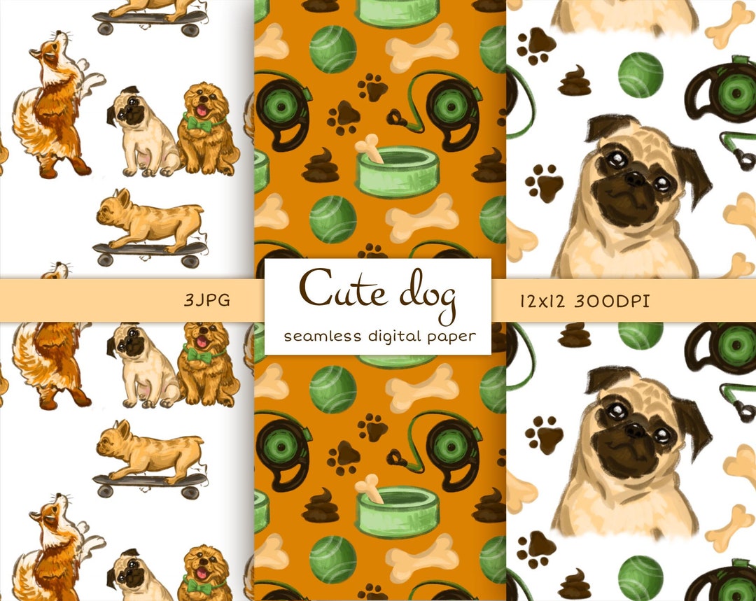 Dog Digital Paper Puppy Seamless Pattern,pug Printable Seamless Files ...