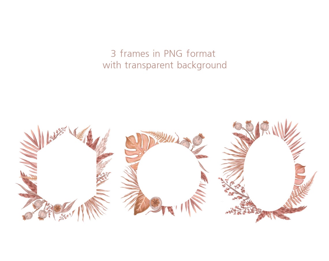 Boho Png Clipart Digital Frames and Seamless Border for Floral - Etsy