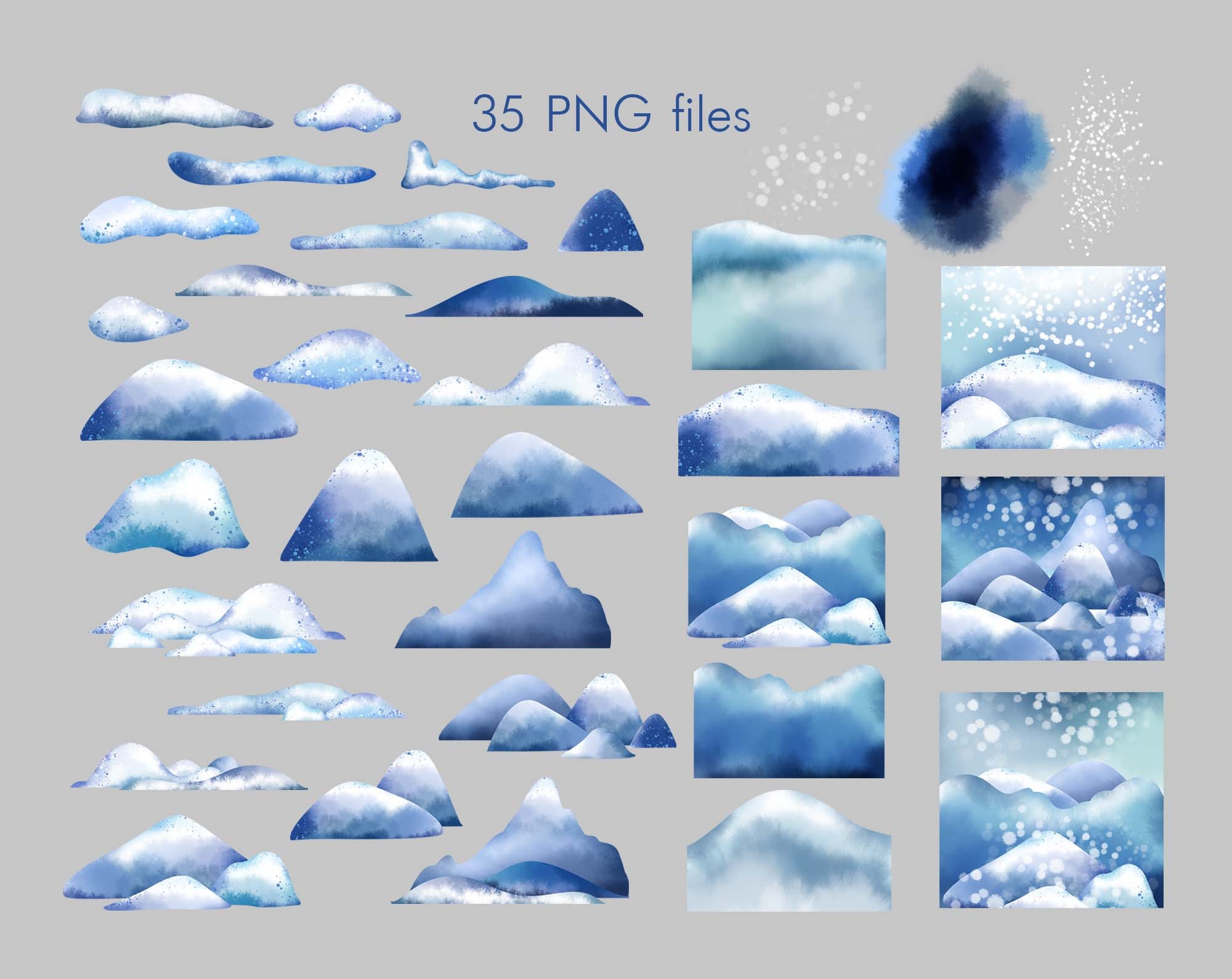 Winter Digital Clipart Snowdrift Pngsnowy Hills Clipart | Etsy