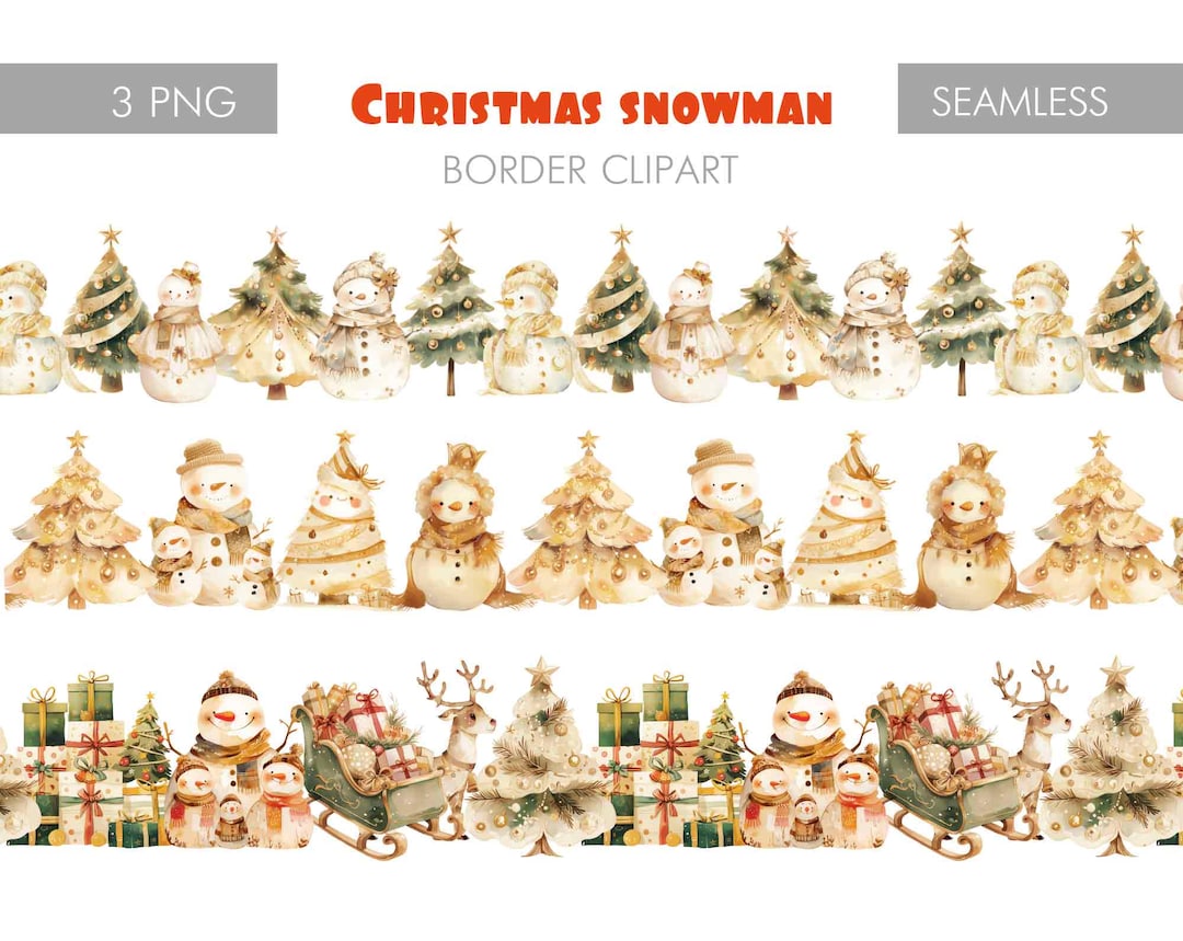 Snowman Border Clipart,christmas Png Transparent Background,watercolor ...