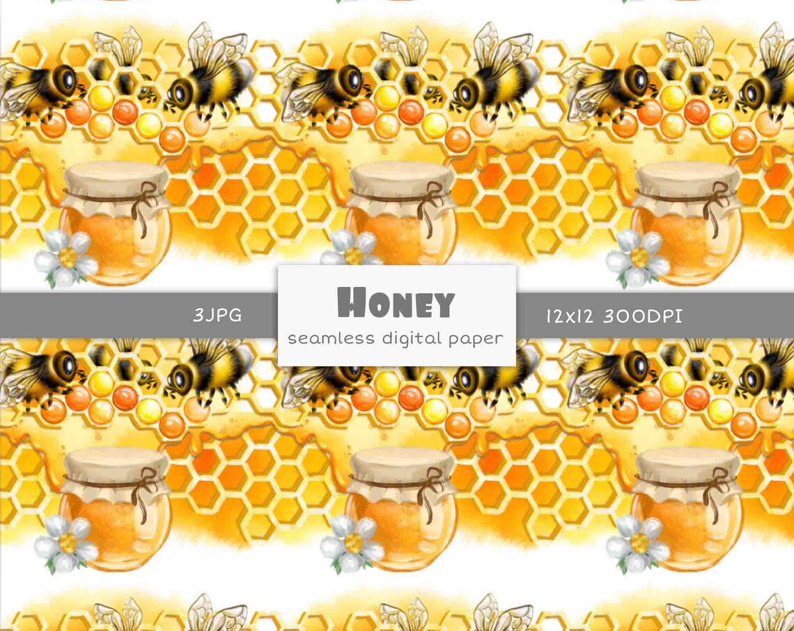Honey Digital Paper Pack Bee Seamless Patternhoney Digital | Etsy
