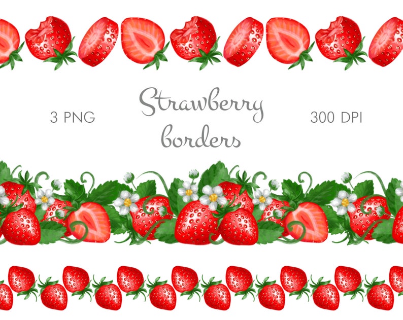 Sammer Strawberry Border Clipart Pngborder Seamless Digital - Etsy UK