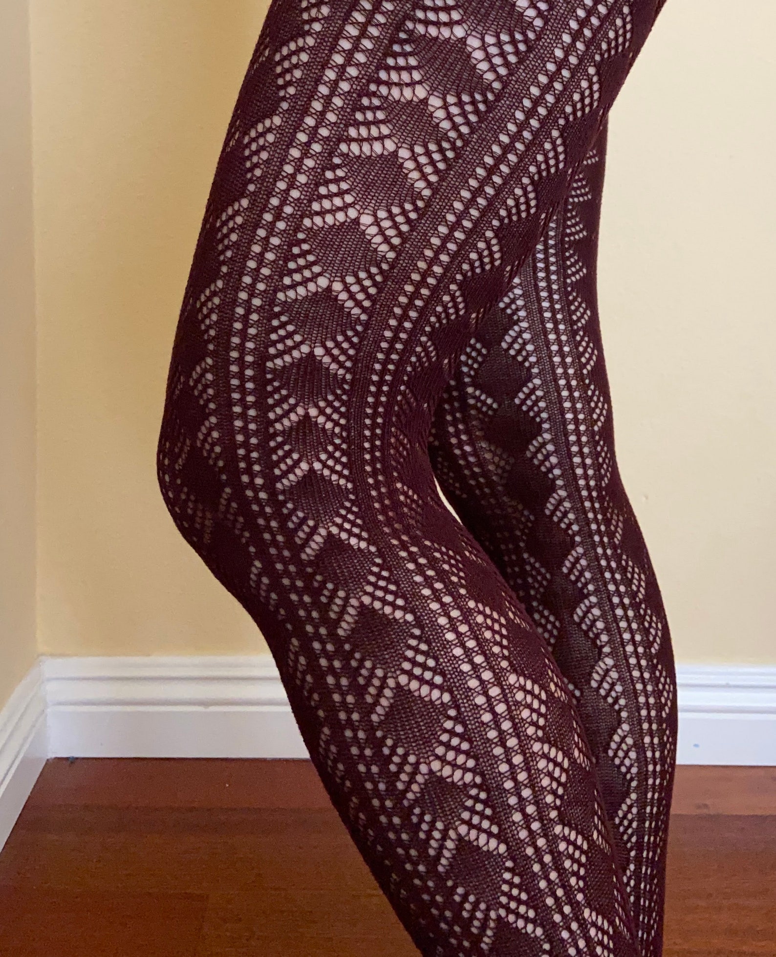 Soft Cotton Feel Diamond Check Stripe Pointelle Tights | Etsy