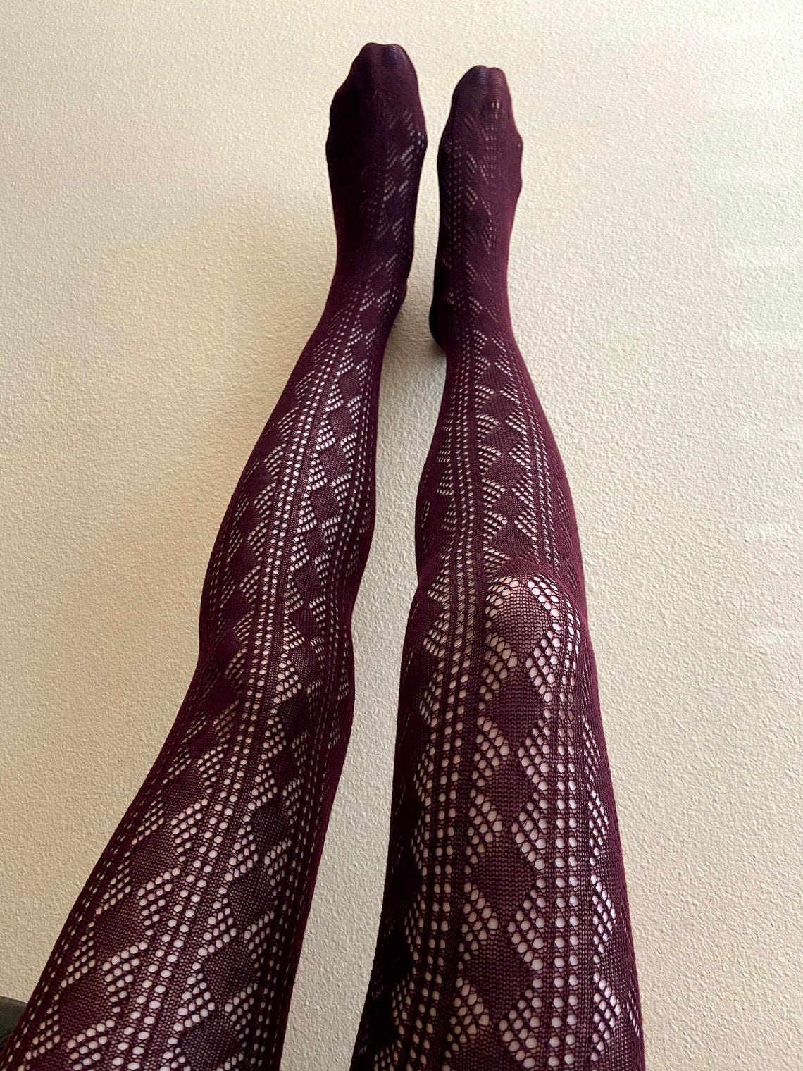 Soft Cotton Feel Diamond Check Stripe Pointelle Tights | Etsy