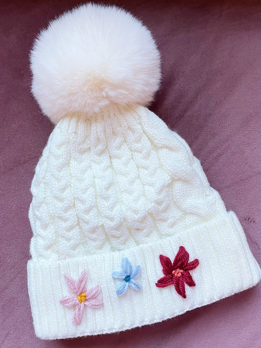 Warmly Lined Embroidered Winter Hat in White - Etsy
