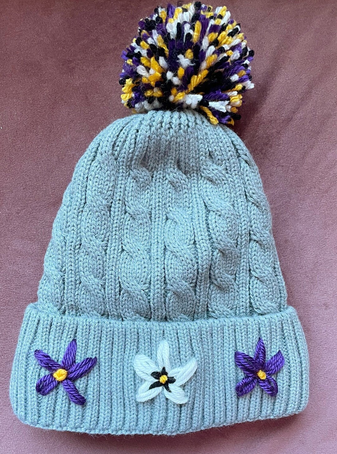 Warmly Lined Embroidered Winter Hat in Grey (with Vikings Colors) - Etsy