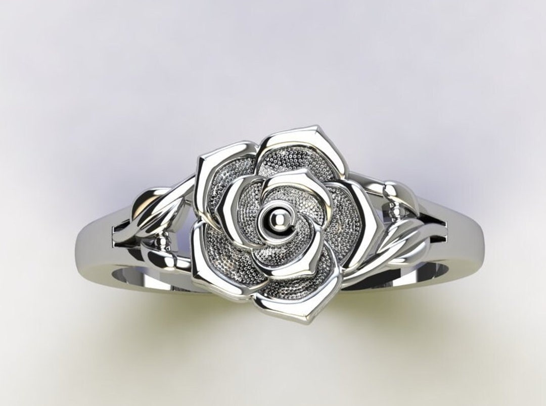 Solid 925 Sterling Ring Rose Flower Ring Vintage Style Silver - Etsy