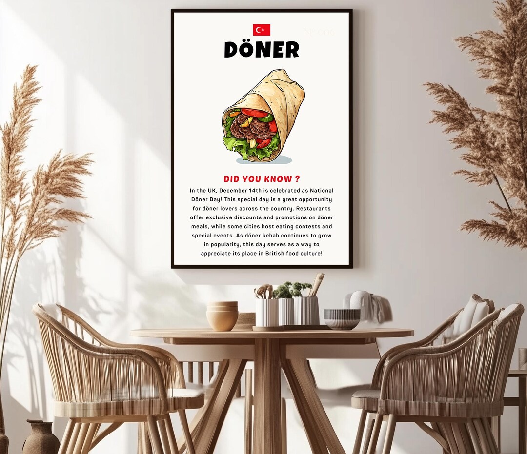 Döner Kebab Wall Art, Turkish Food Print, Kitchen Decor, Street Food ...