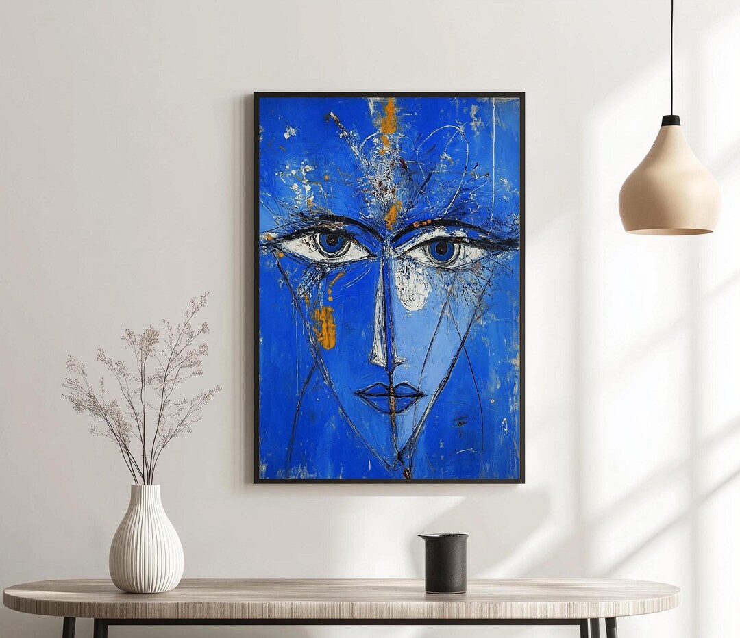 Abstract Blue Face Art, Expressionist Portrait Poster, Digital Download ...