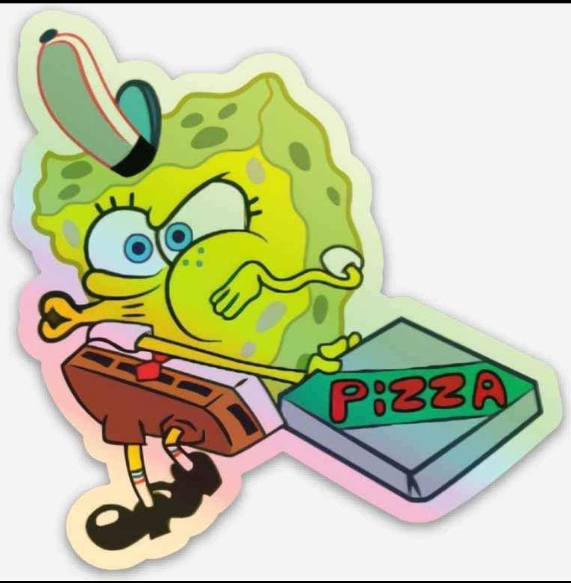 Spongebob Delivering Krusty Krab Pizza Holographic Vinyl | Etsy