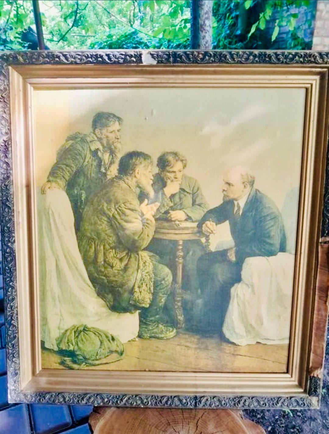 Painting Large Antique Soviet Lenin Walkers 1977 Canvas USSR Agitation ...