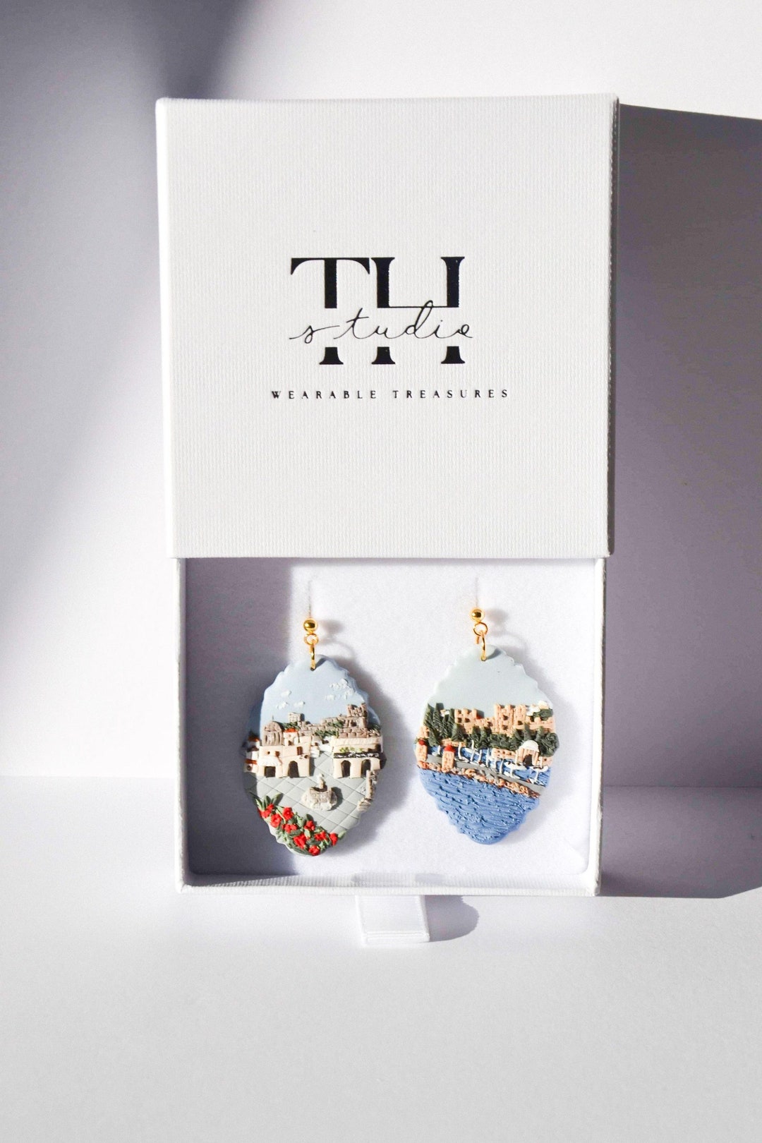 Rhodes Greek Island, Greek Inspired Polymer Clay Landscape Earrings - Etsy