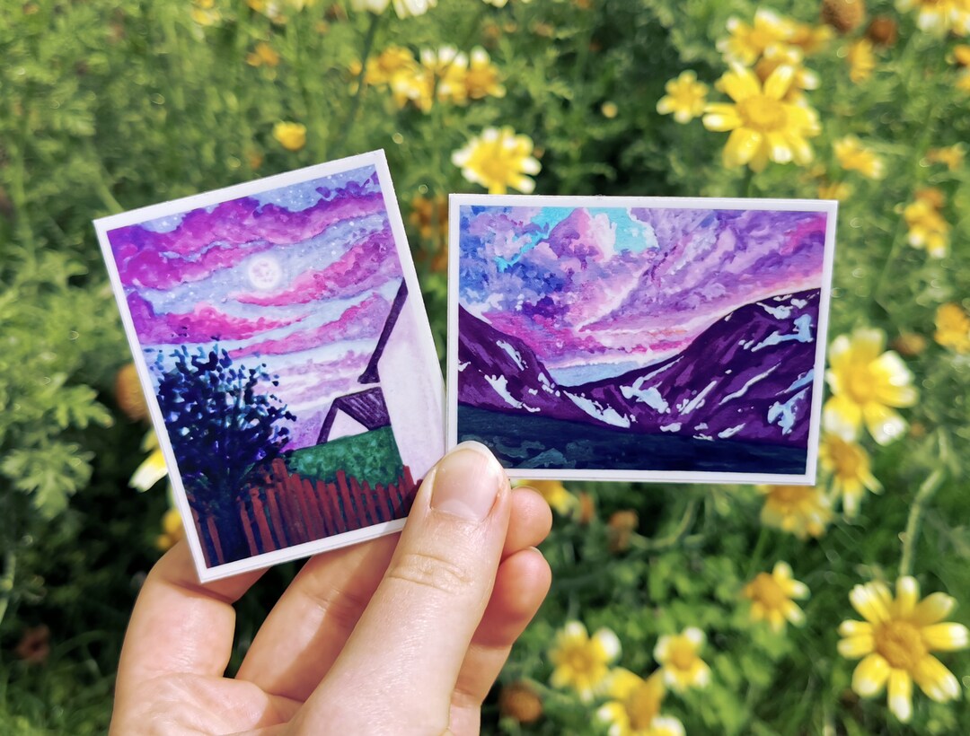 Matte Vinyl Sticker Purple Sky Cloud Sunset Gouache Painting - Etsy