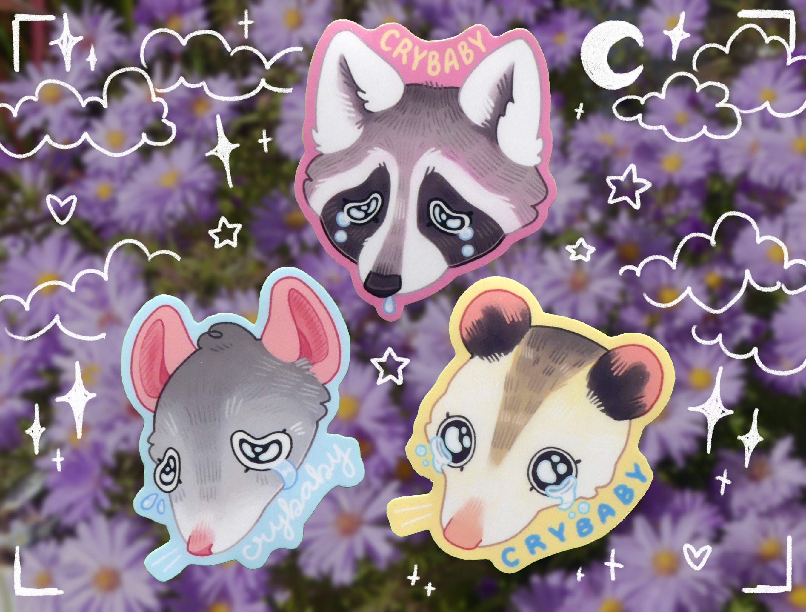 Matte Vinyl Stickers: Crybaby Critters Raccoon, Rat and Opossum ...