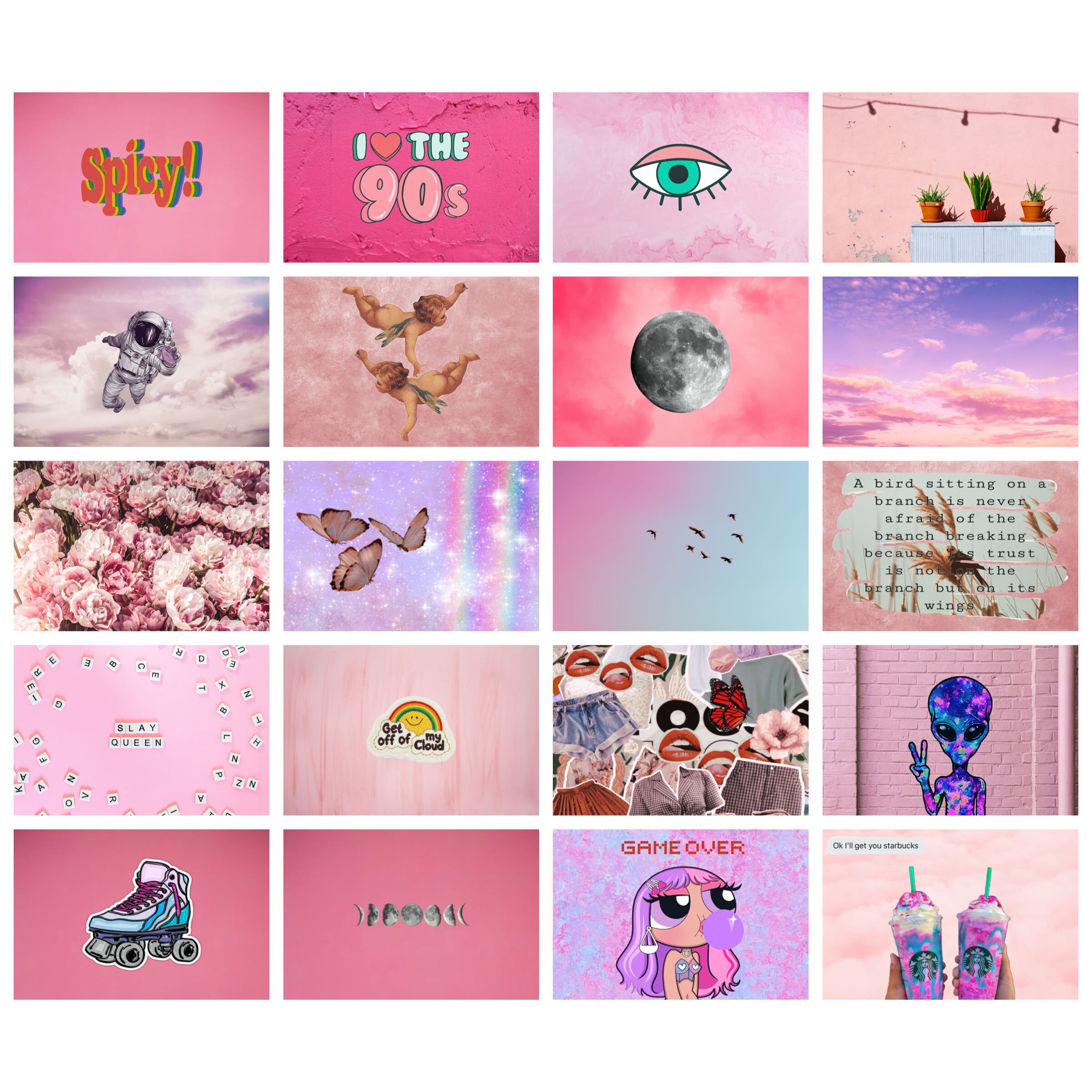 90s Vintage Pink Stickers VSCO Wall Collage Kit Photo Wall Aesthetic ...