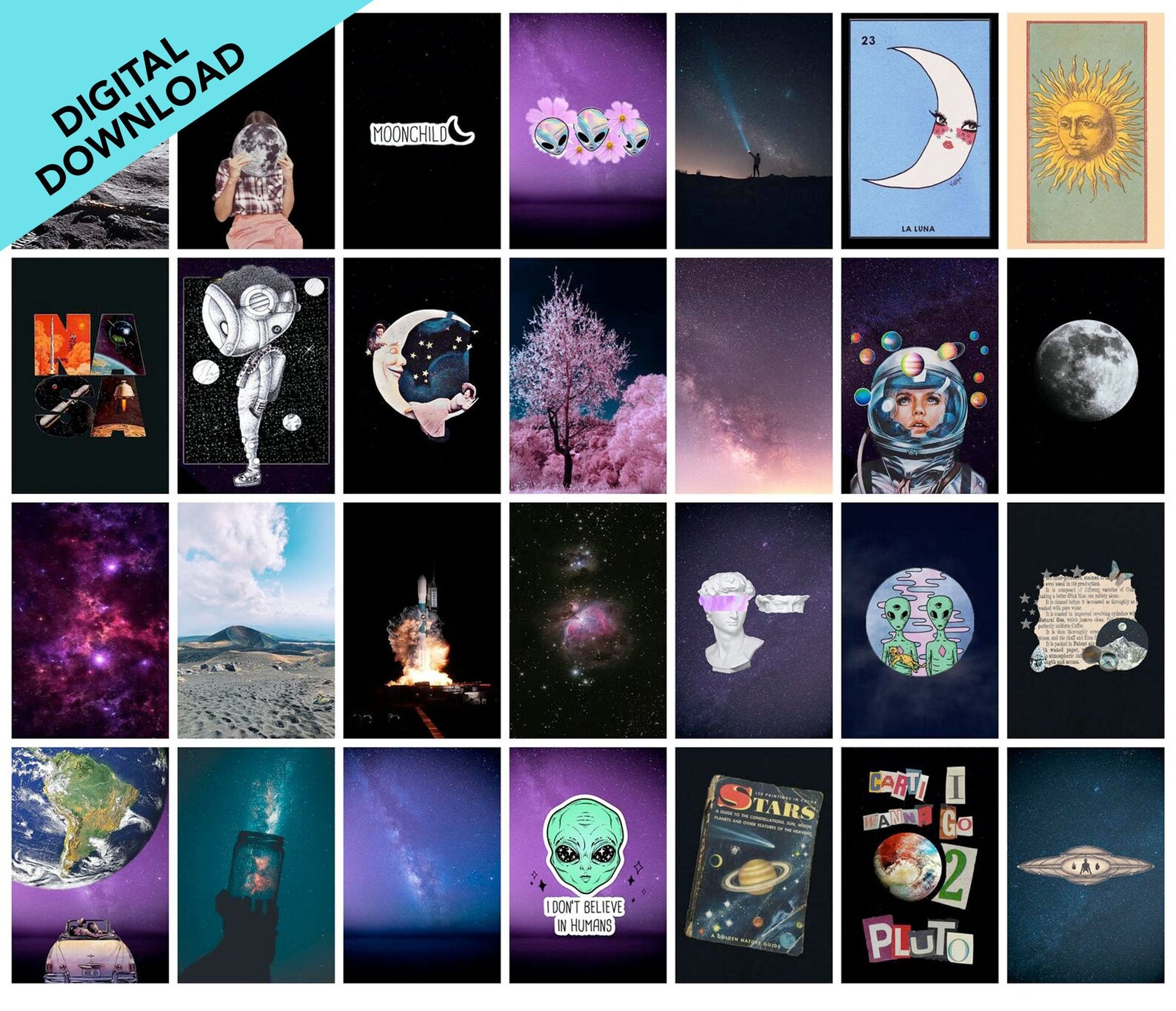 Vintage Space Cosmic VSCO Wall Collage Kit Photo Wall Aesthetic Prints ...