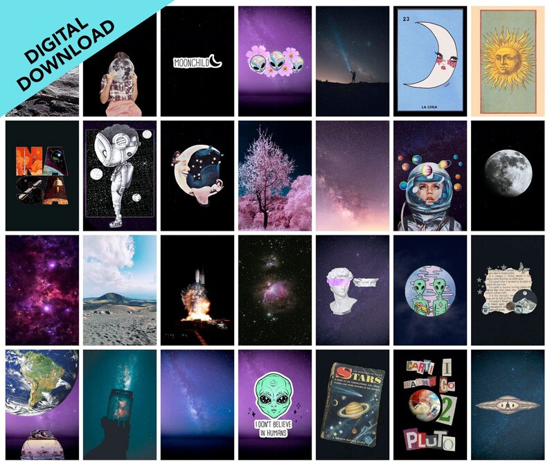 Vintage Space Cosmic VSCO Wall Collage Kit Photo Wall Aesthetic Prints ...