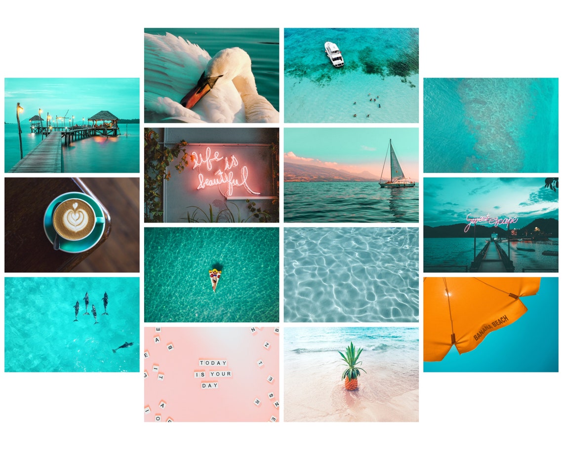 Summer Vibes VSCO Wall Collage Kit Beach Blue Orange Peach Photo Wall ...