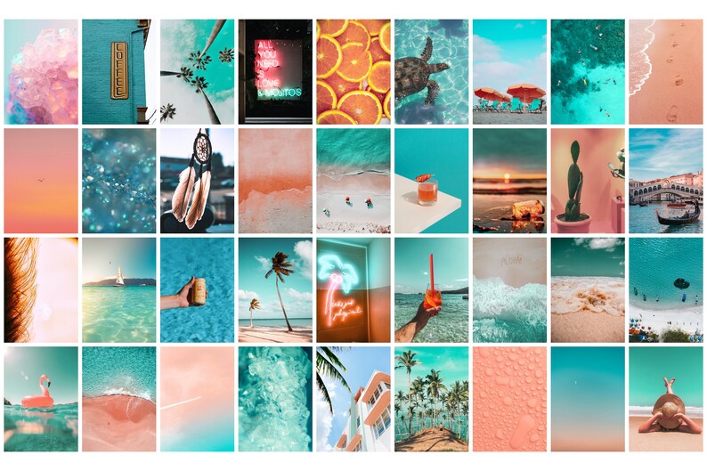 Summer Vibes Vsco Wall Collage Kit Beach Blue Orange Peach Etsy