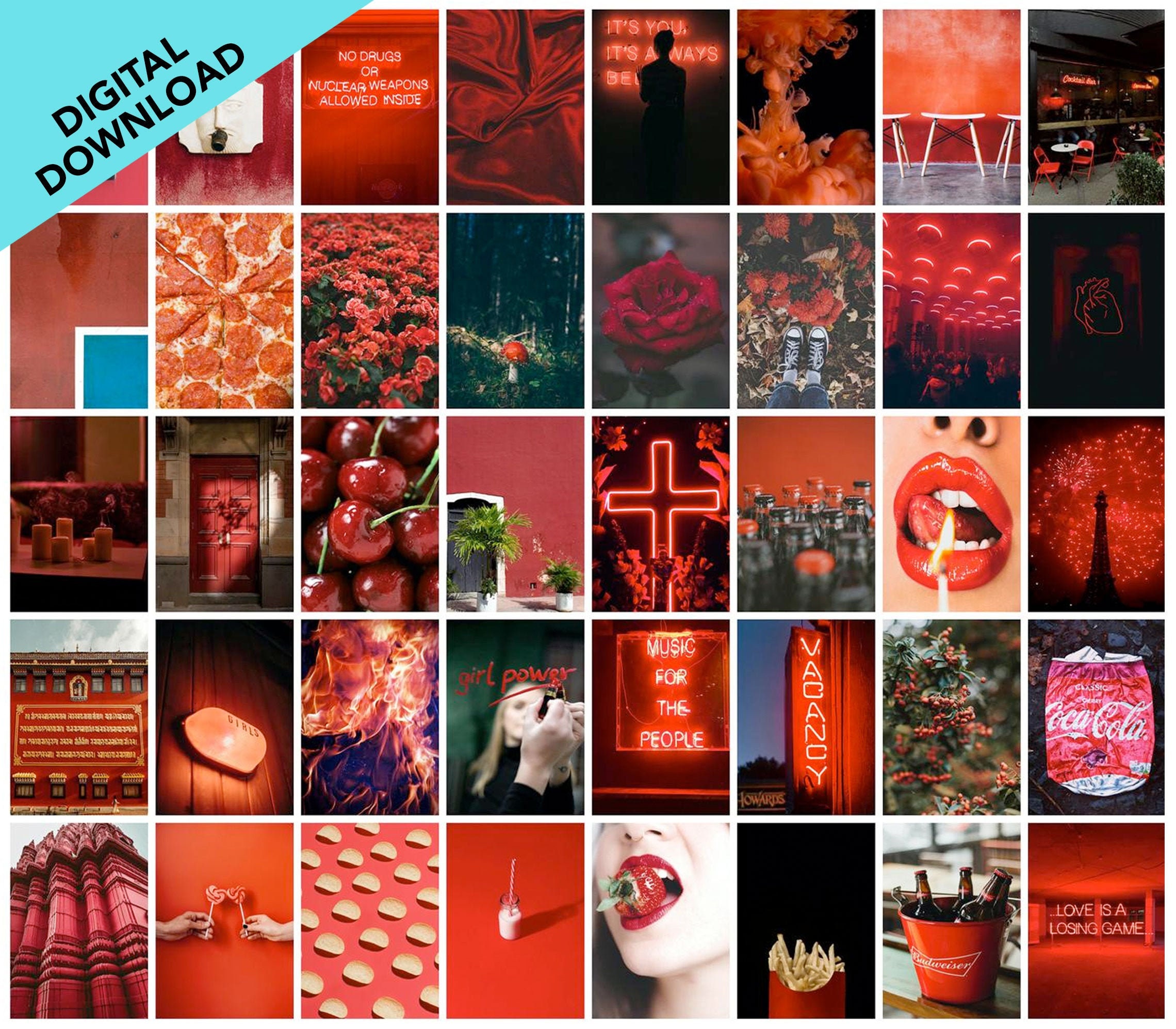 Red VSCO Wall Collage Kit Photo Wall Aesthetic Prints - College Dorm ...