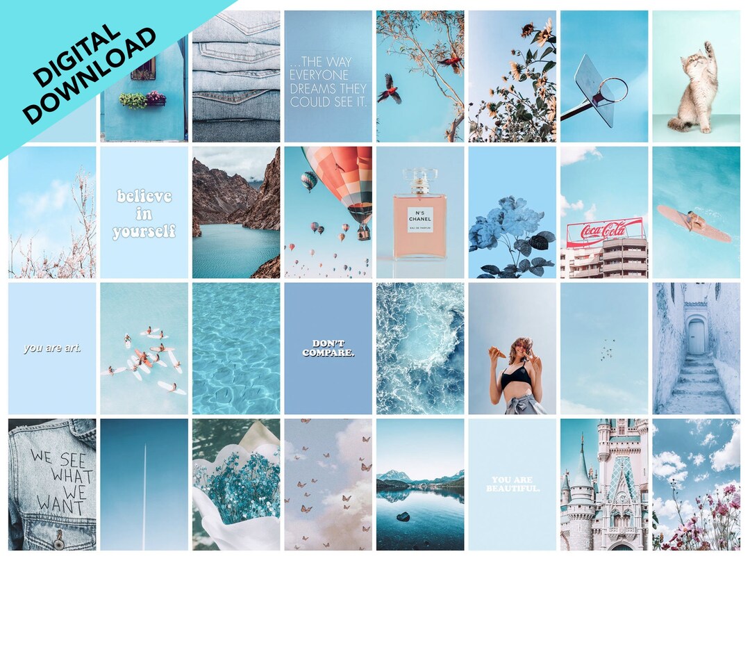 Pastel Blue VSCO Wall Collage Kit Photo Wall Aesthetic Prints - College ...