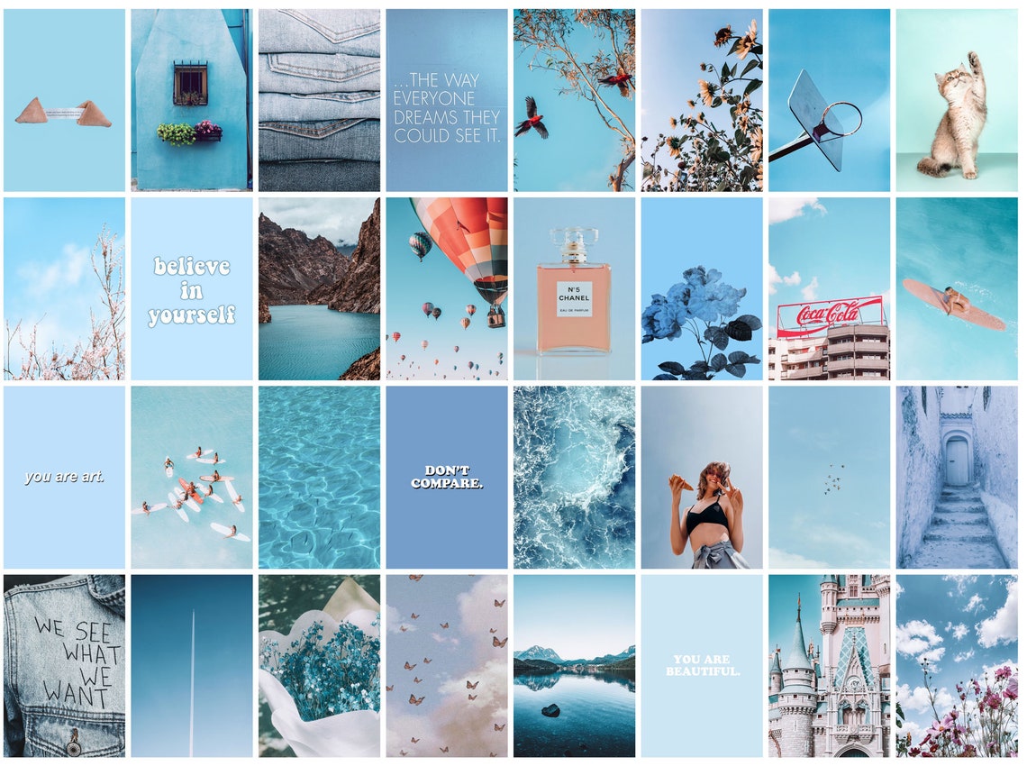 Pastel Blue VSCO Wall Collage Kit Photo Wall Aesthetic Prints College ...