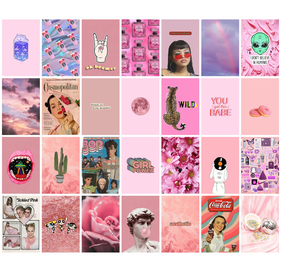 90s Vintage Pink Stickers VSCO Wall Collage Kit Photo Wall Aesthetic ...