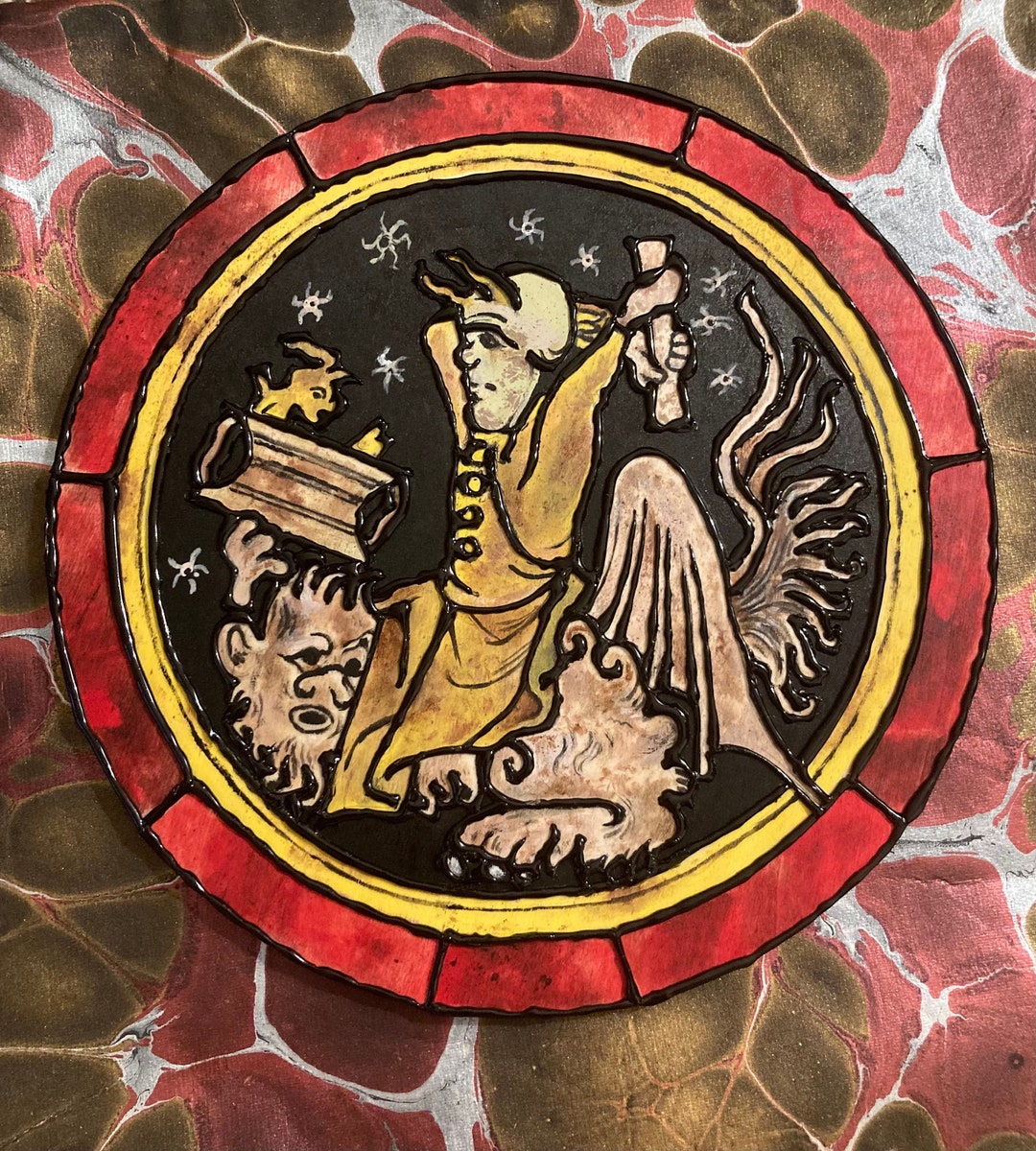 12" Diameter Hand-painted Medieval Grotesque “stained Glass” Roundel - Etsy